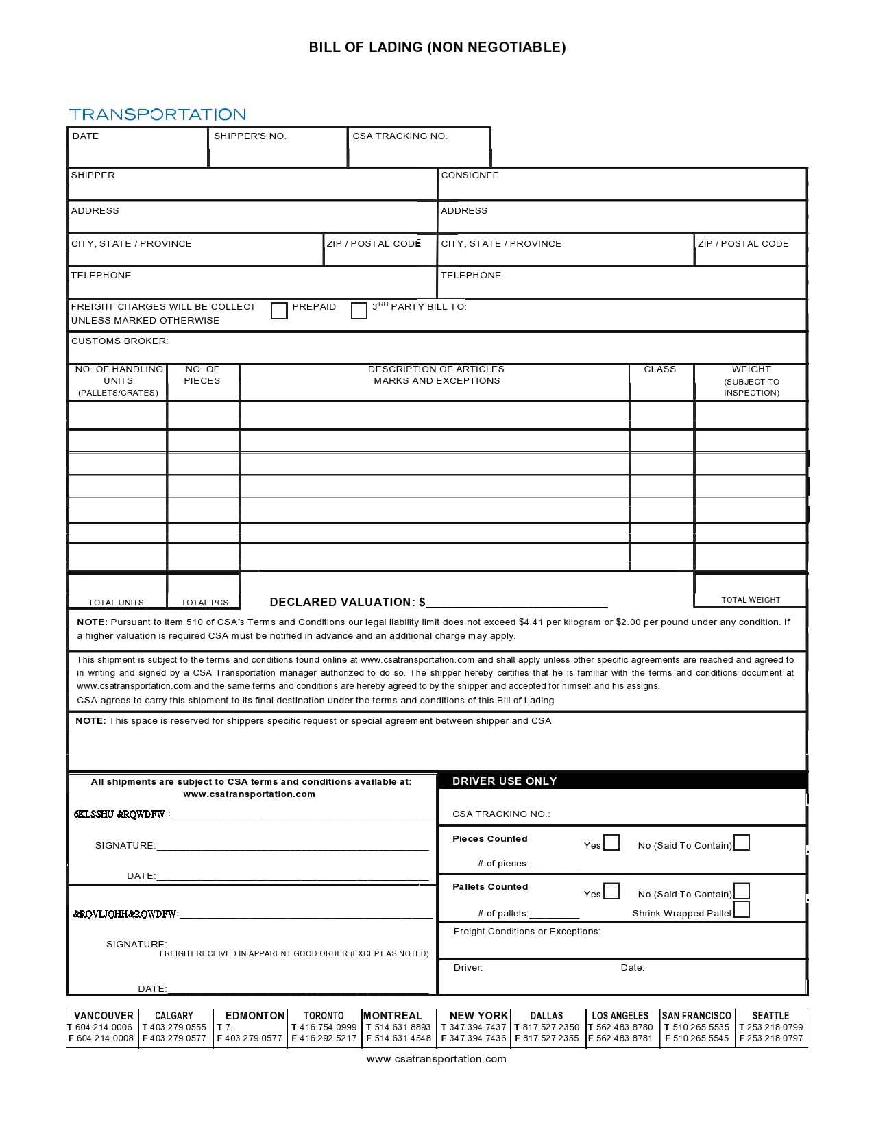 10 Blank Bill Of Lading Templates (10% FREE) – TemplateArchive Intended ...