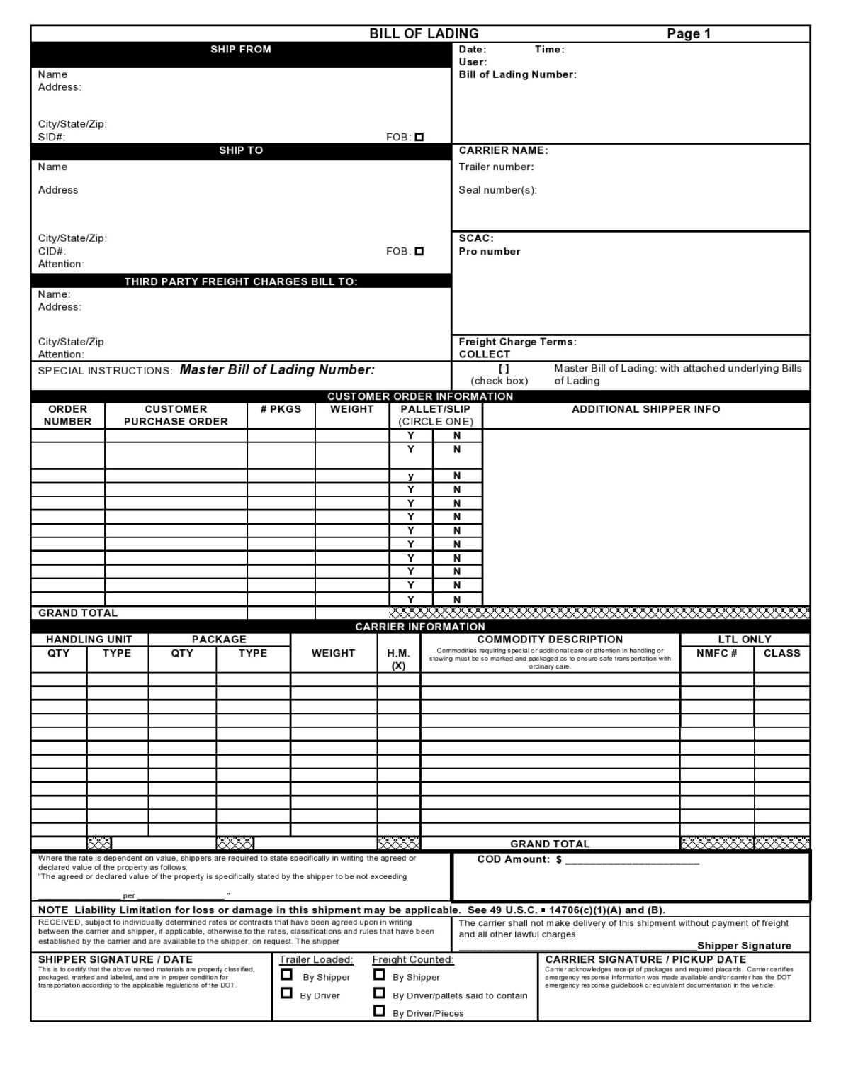 10 Blank Bill Of Lading Templates (10% FREE) – TemplateArchive ...
