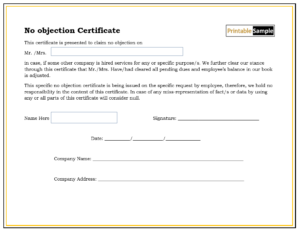 10 Free Sample No Objection Certificate Templates – Printable Samples ...