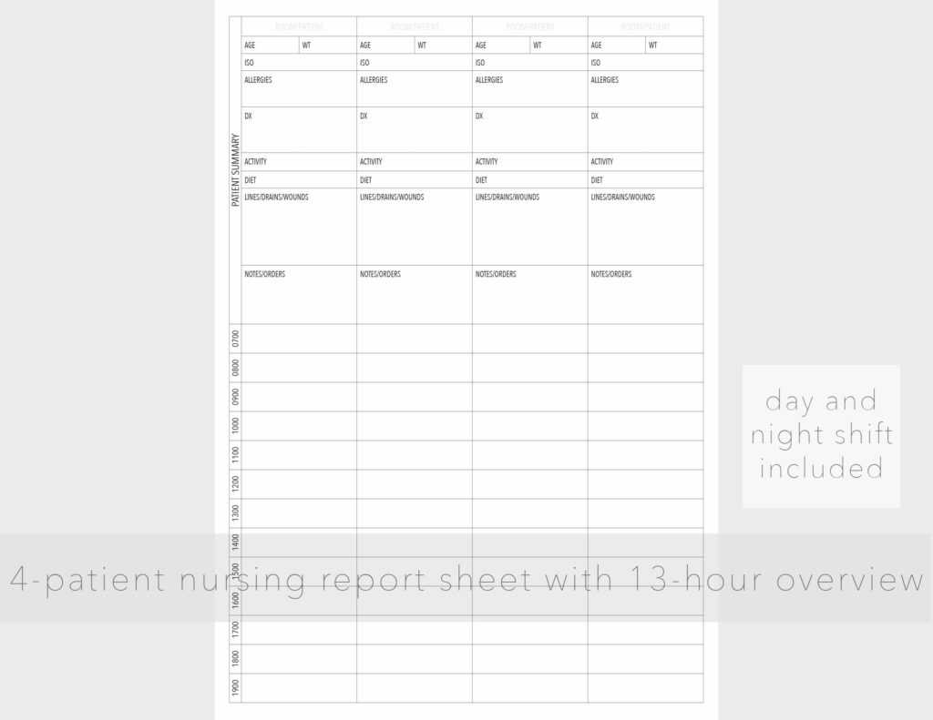 10 Patient Nursing Report Sheet With 10 Hour Overview For Nurse Shift ...