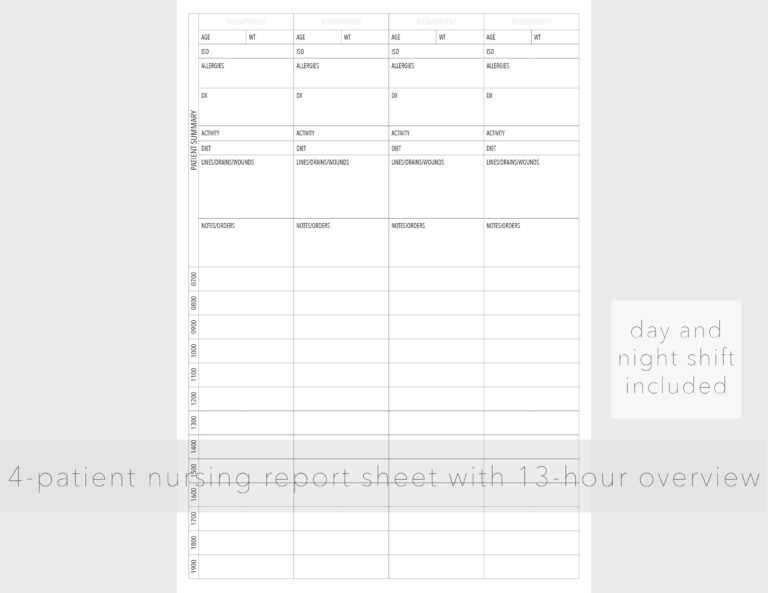 10 Patient Nursing Report Sheet With 10 Hour Overview For Nurse Shift ...
