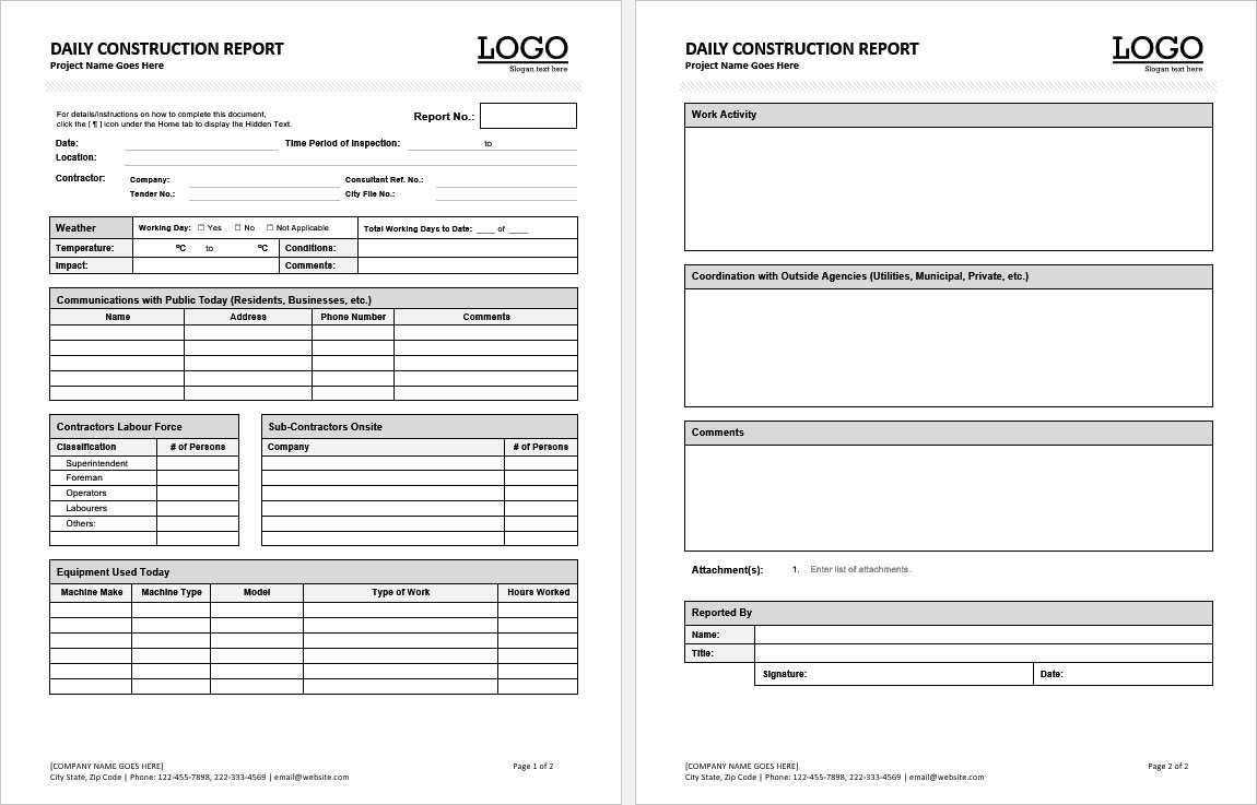 10+ Printable Construction Report Formats In MS Word Throughout State ...
