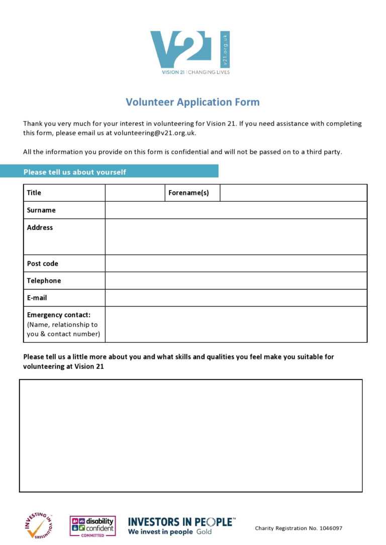 10 Printable Volunteer Application Templates (Free) – TemplateArchive ...