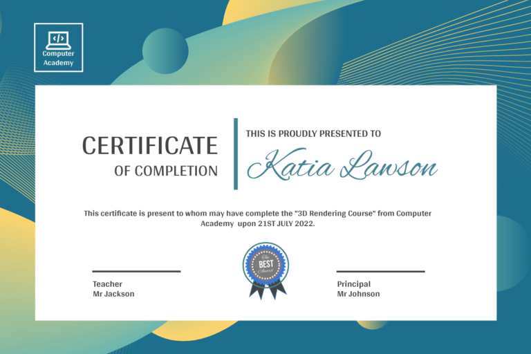 10D Rendering Course Completion Certificate Certificate Template ...