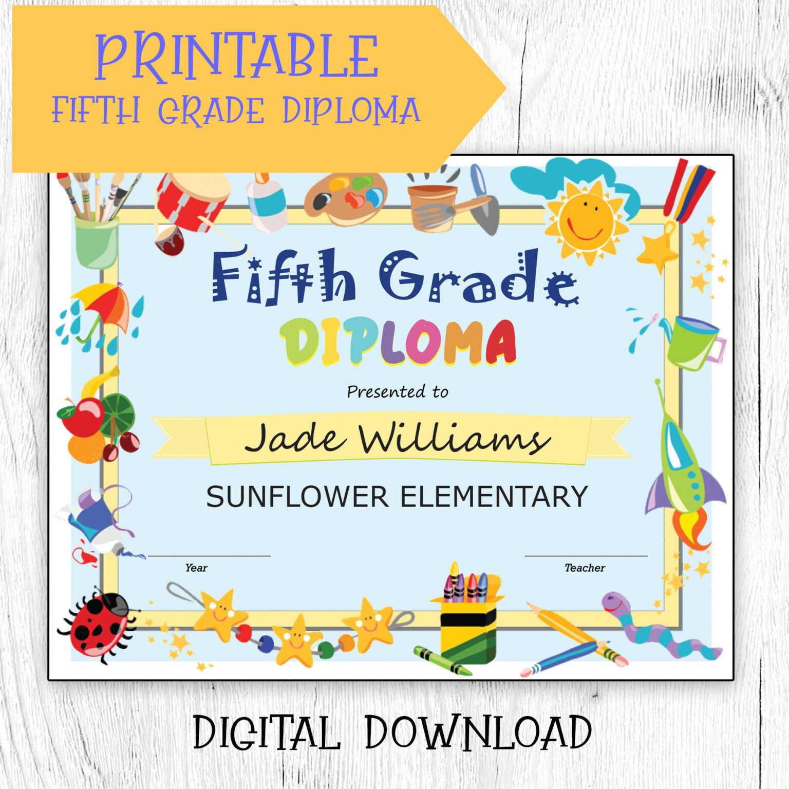 10th Grade Diploma – Etsy With 5Th Grade Graduation Certificate ...