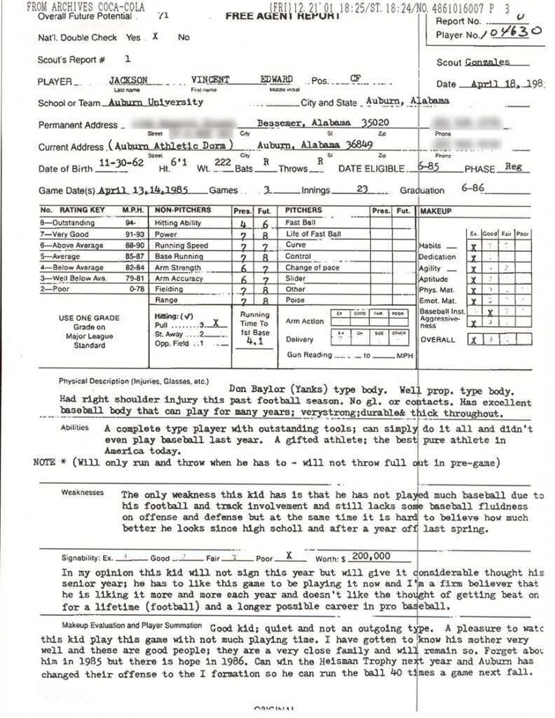 A 10 baseball scouting report on Bo Jackson, ‘the best pure Within ...