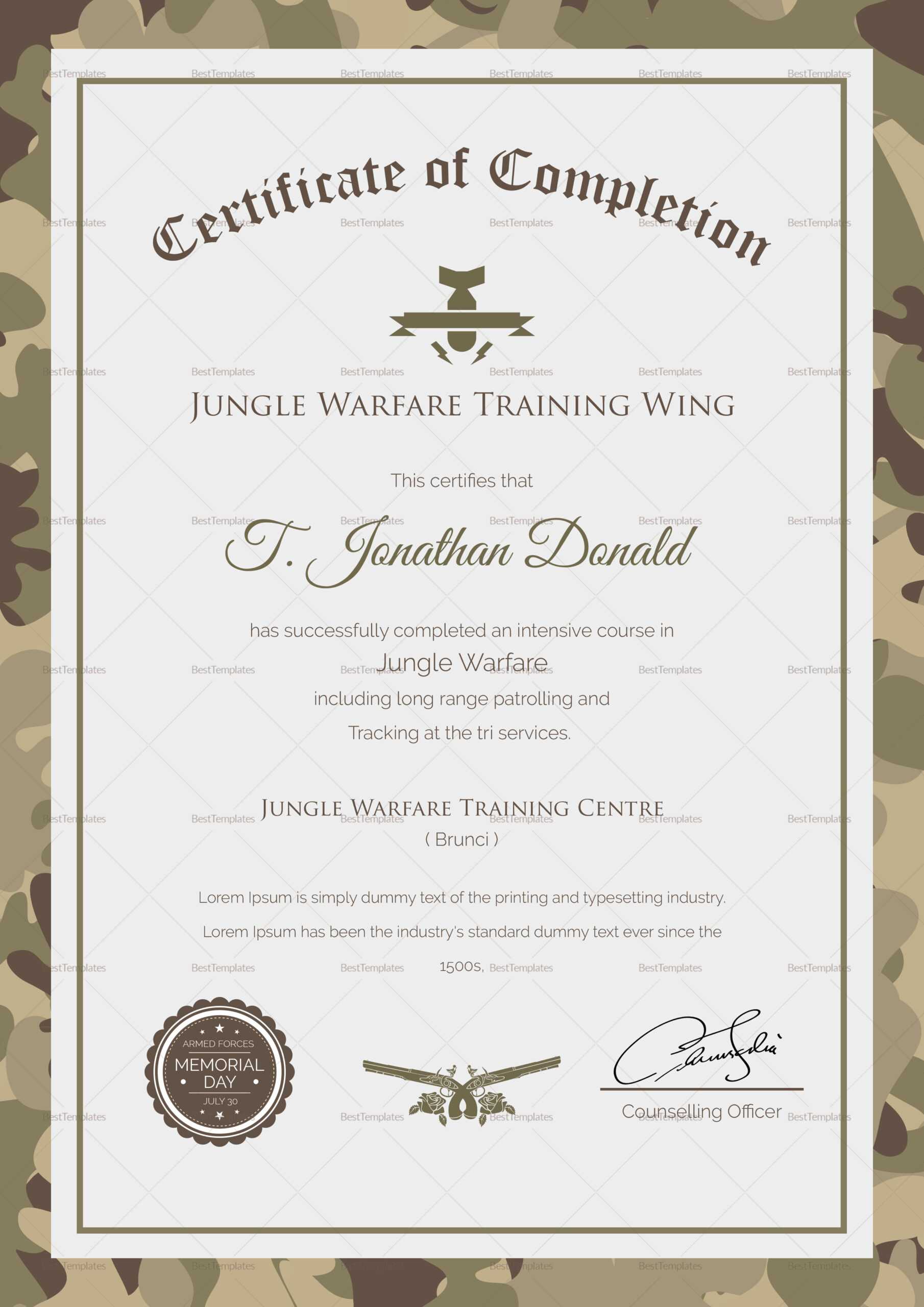 Army Certificate Of Completion Template - Rebeccachulew.com