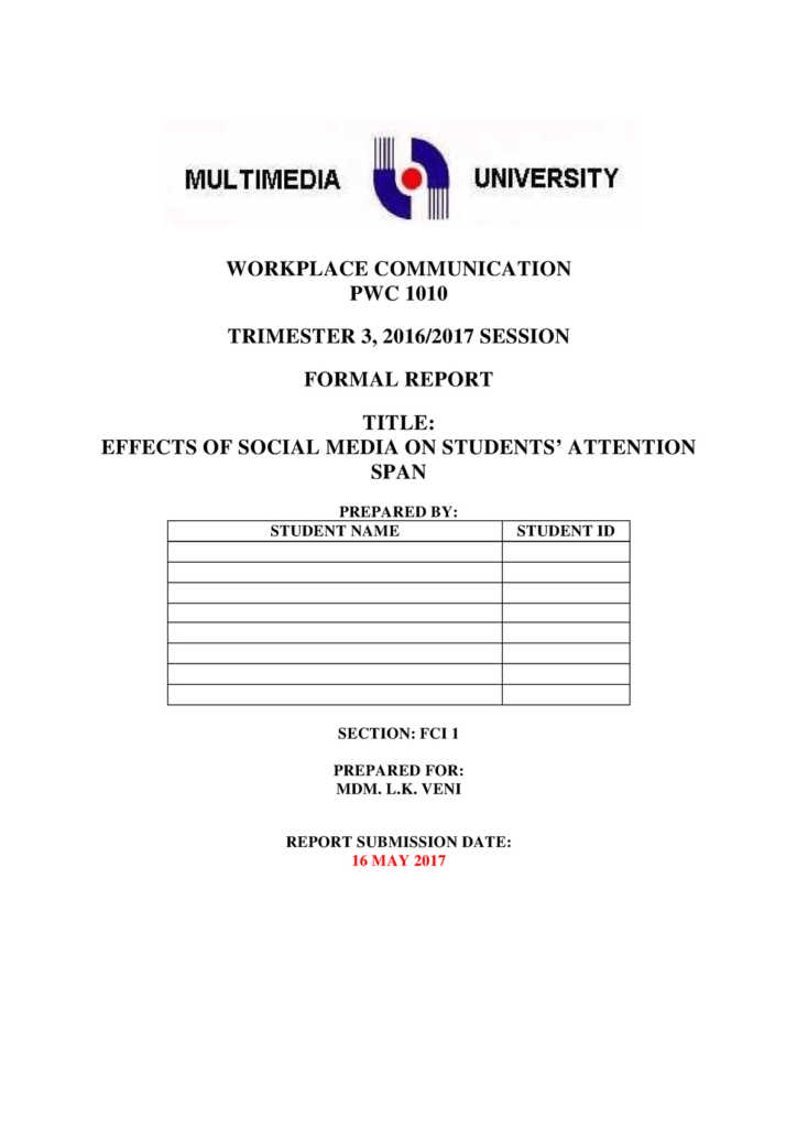 Assignment – Formal Report (Sample) – WORKPLACE COMMUNICATION PWC ...
