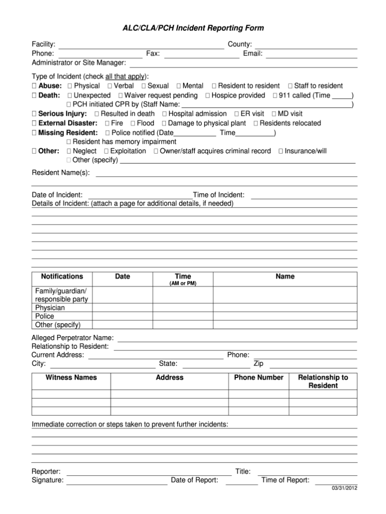 Assisted Living Incident Report Form: Fill Out & Sign Online DocHub In ...