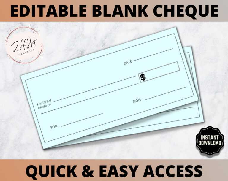 Blank Check Template Editable Bank Cheque Printable Cheque – Etsy UK ...