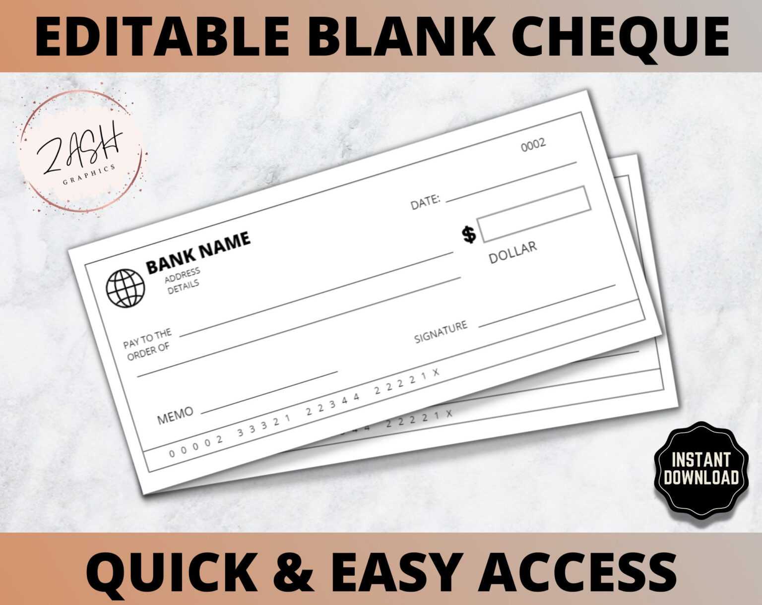 Blank Check Template Editable Cheque Template Printable – Etsy With Editable Blank Check ...