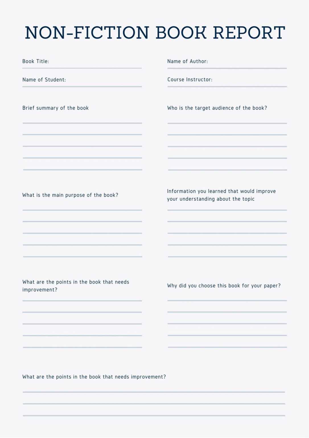 Blue Simple Non Fiction Book Report – Templates By Canva With Regard To ...