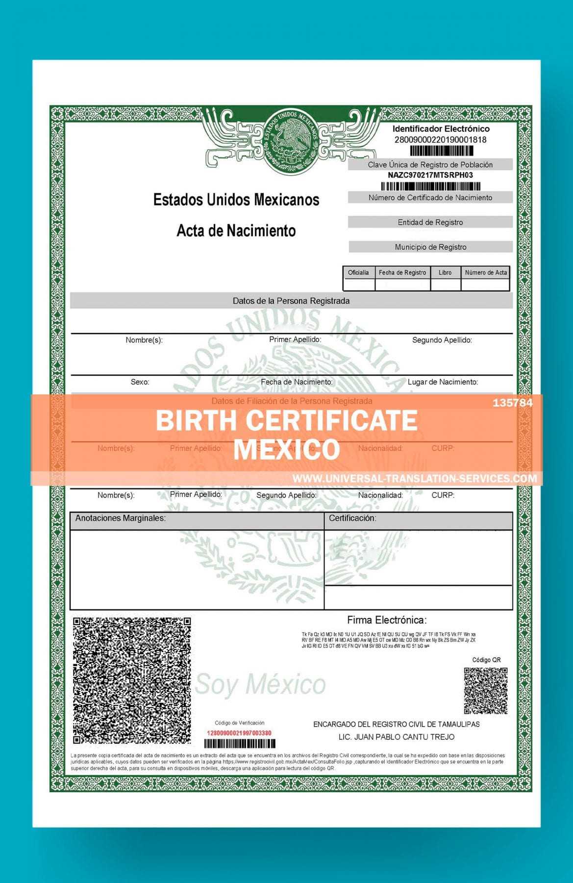 Mexican Birth Certificate Translation Template - Rebeccachulew.com