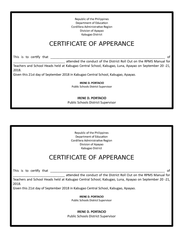 Certificate Of Appearance Template - Rebeccachulew.com