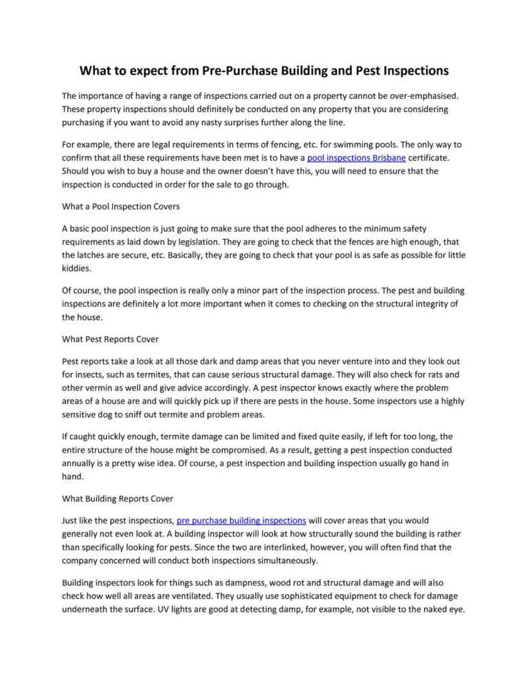Pre Purchase Building Inspection Report Template - Rebeccachulew.com