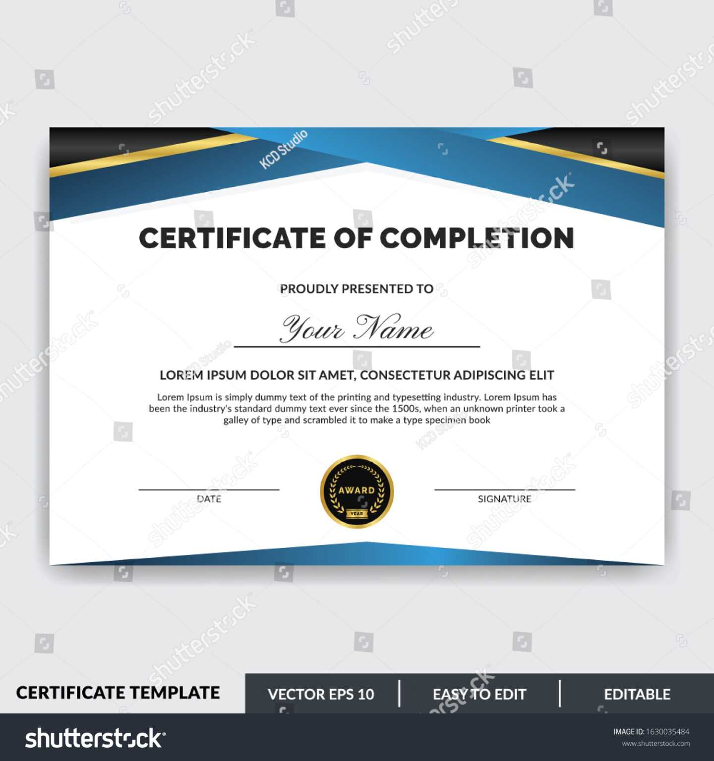 Certificate Completion Template Honor Successful Completion Stock ...