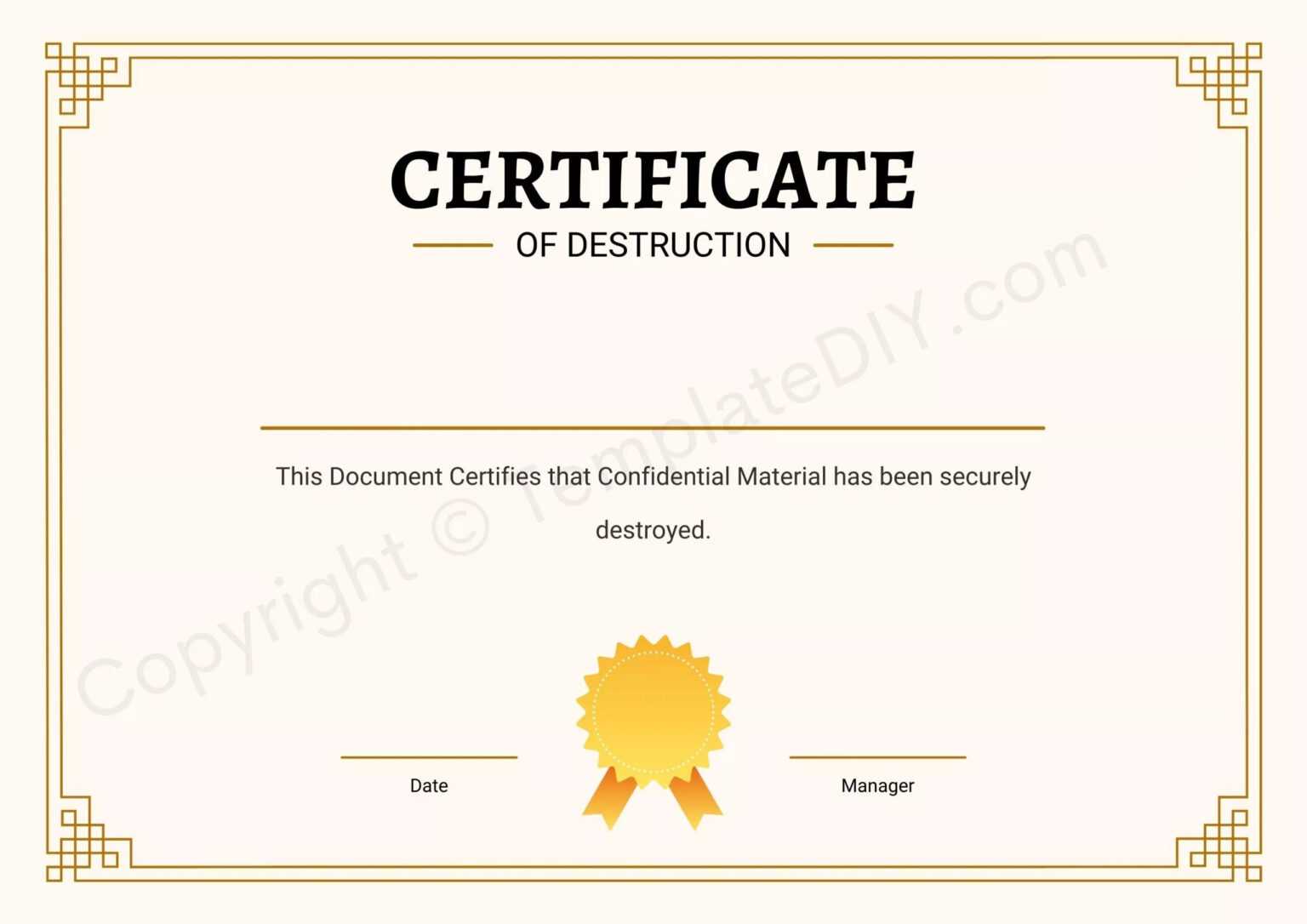 Certificate Of Destruction Blank Printable Template In PDF & Word With ...
