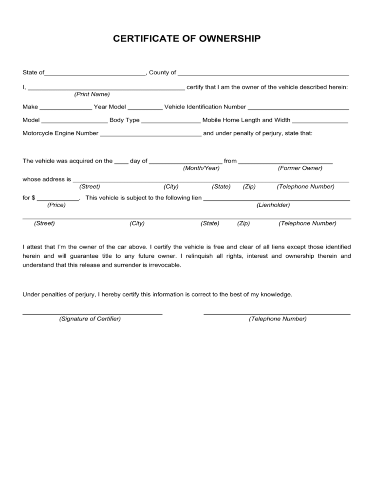 Certificate Of Ownership Template Business In A Box™ Pertaining To Ownership Certificate ...