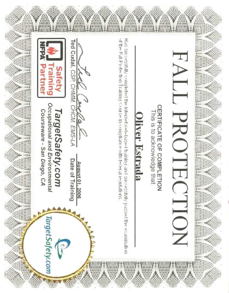 Certifications Intended For Fall Protection Certification Template ...