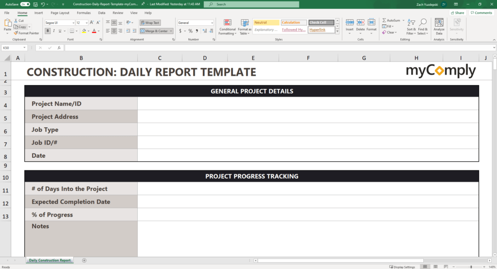 Construction Daily Report Template: Reporting Made Easy – MyComply ...