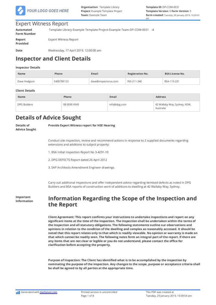 Construction Expert Witness Report Example And Editable Template Within ...