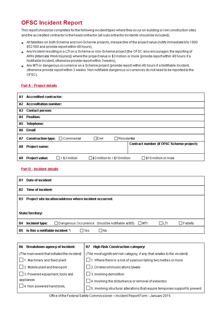 免费Construction Incident Report Form 样本文件在 Within Construction Accident Report Template ...