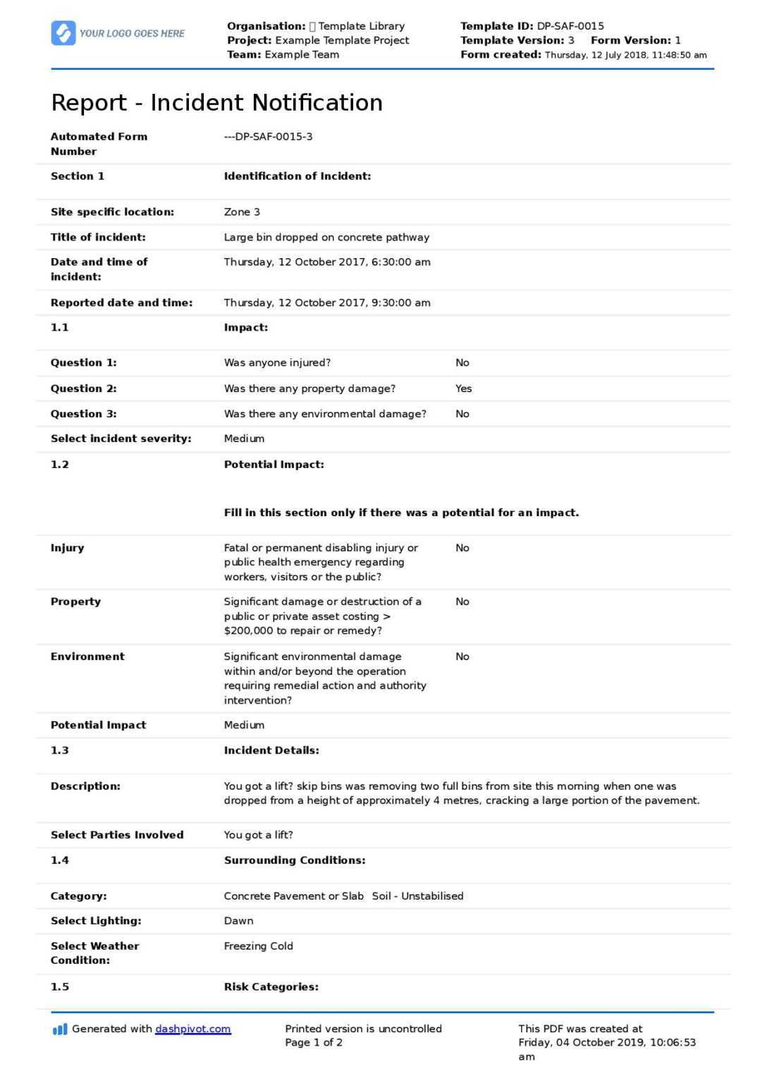 Construction Incident Report Template (Free & Editable Form) Pertaining To Construction Accident ...