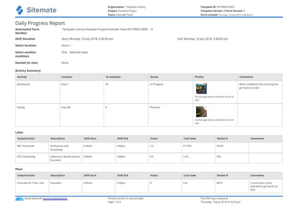 Construction Status Report Template - Rebeccachulew.com