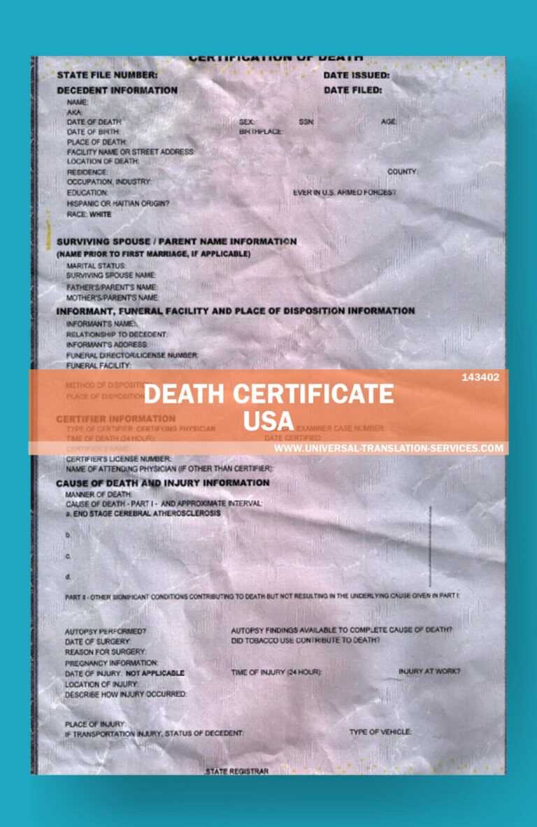 Death Certificate USA #10 For Death Certificate Translation Template ...