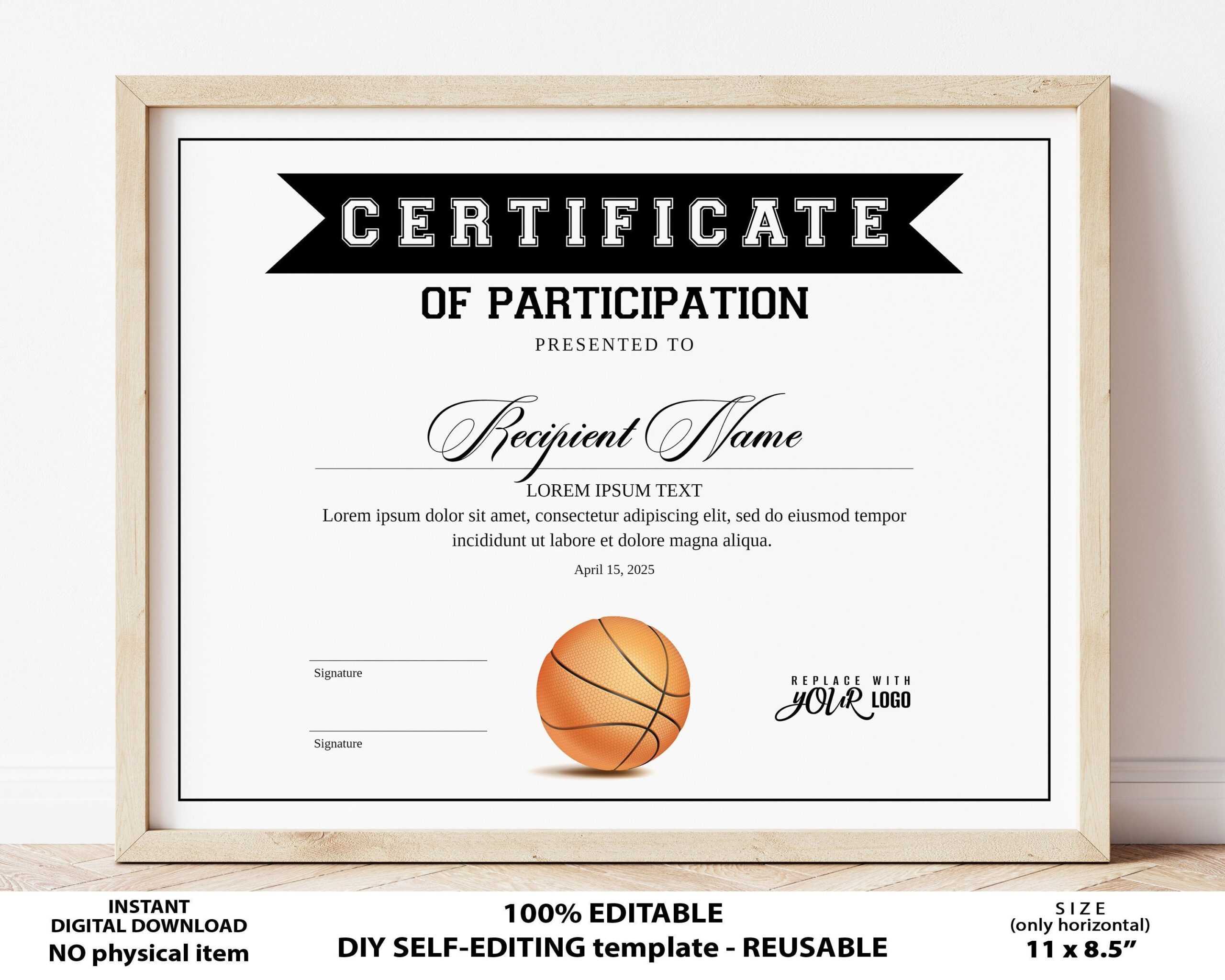 EDITABLE Basketball Certificate Template Printable Sports – Etsy ...