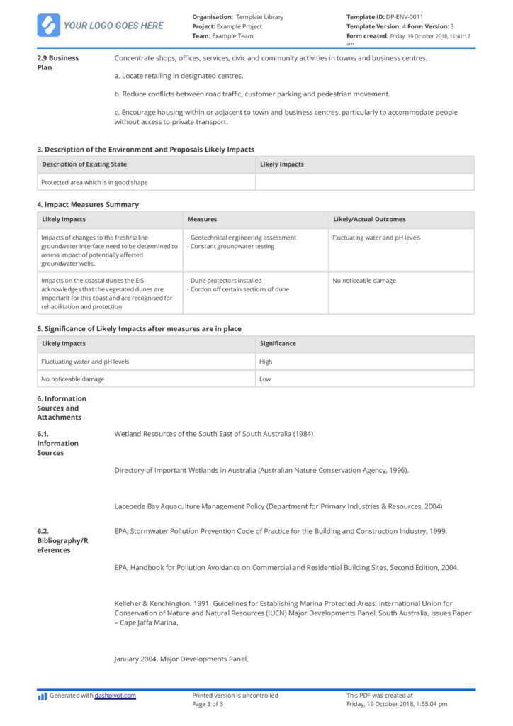 Environmental Impact Assessment Report Template – Use It Free For ...