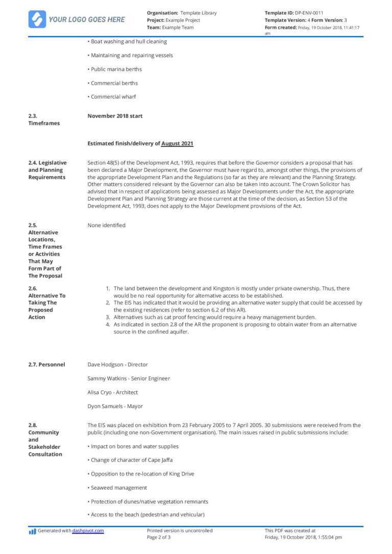 Environmental Impact Assessment Report Template – Use It Free ...
