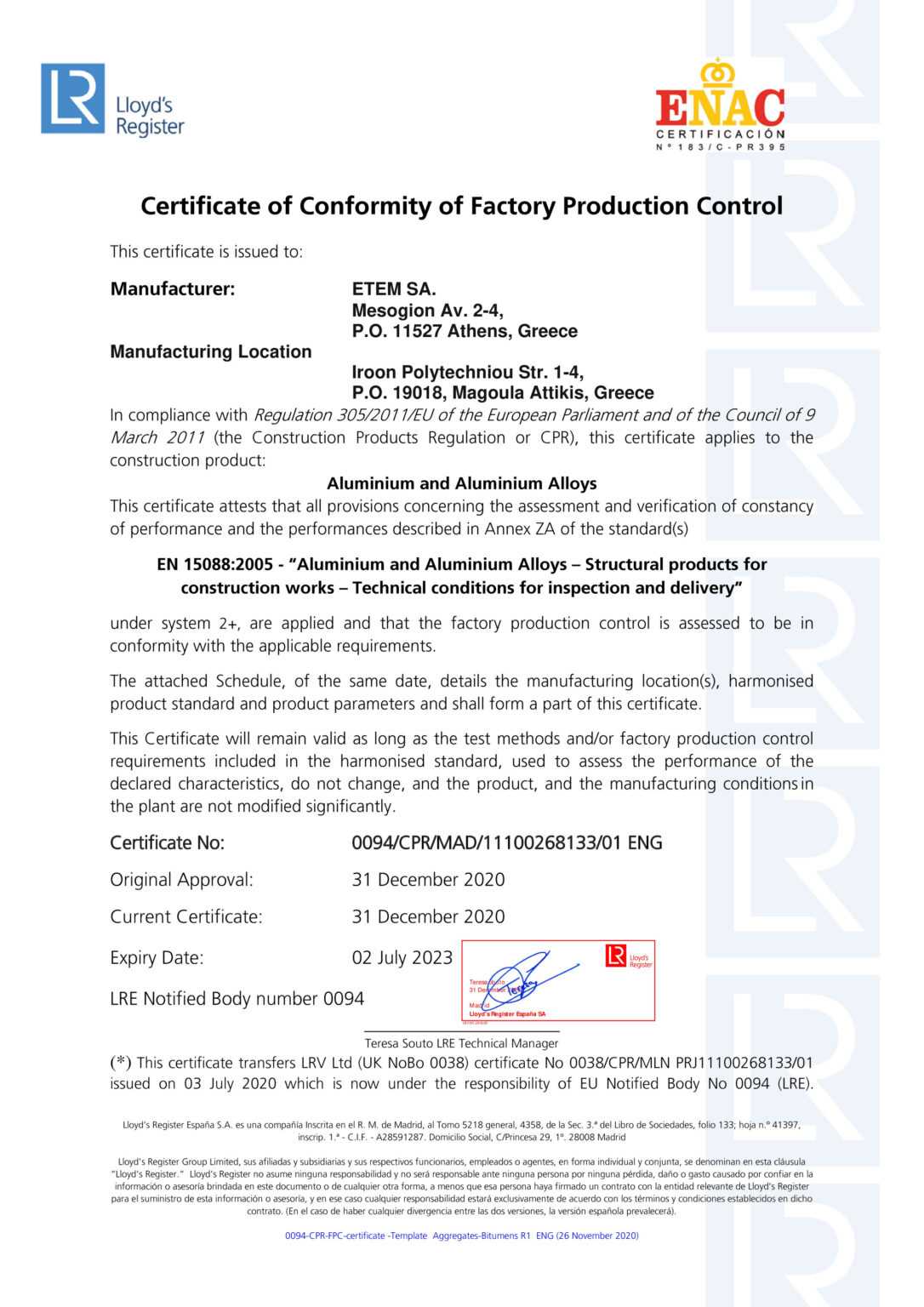ETEM – Certificate Of Conformity – Page 10 Regarding Certificate Of ...