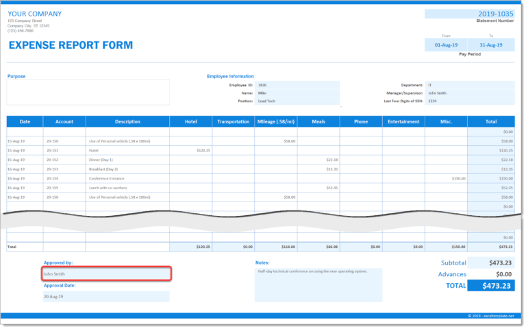 Gas Mileage Expense Report Template - Rebeccachulew.com