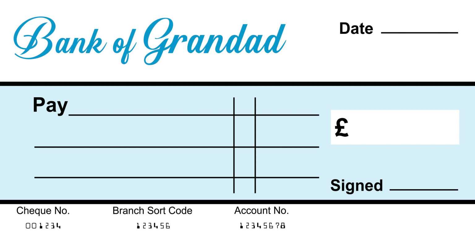 EXTRA Large Giant BLANK Cheque Bank Of Grandad Check Fun Joke Gift ...