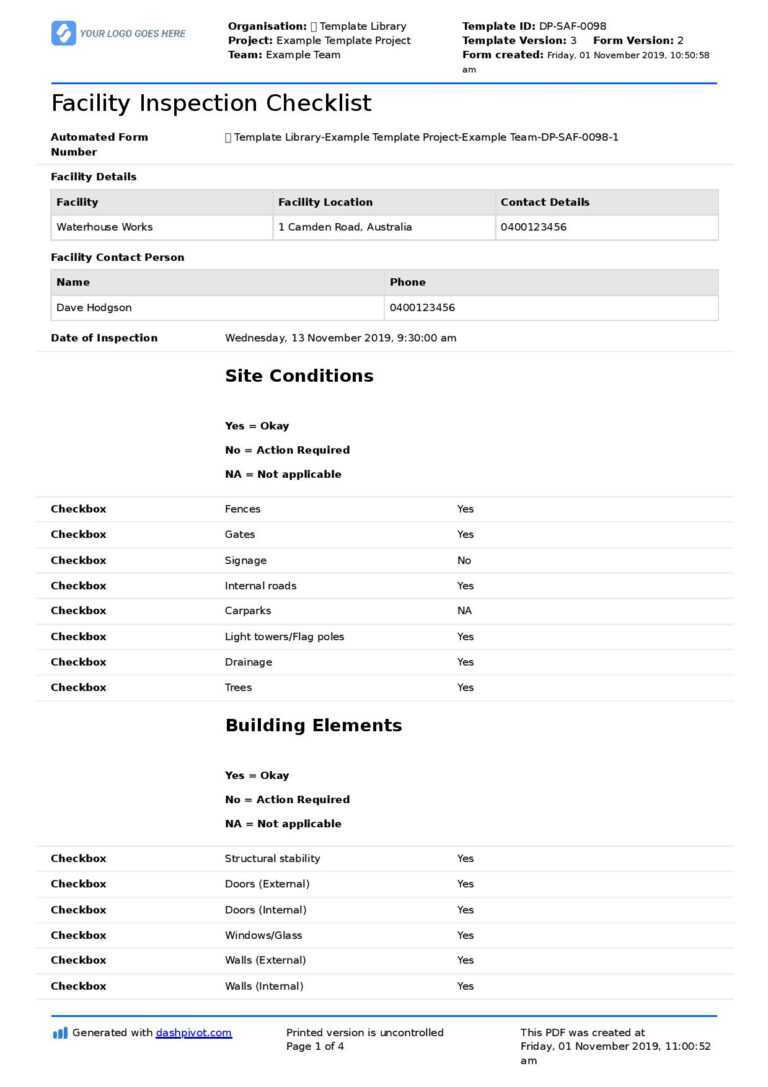 Facility Inspection Checklist Template (Better Than Excel, PDF Forms) In Daily Inspection Report ...