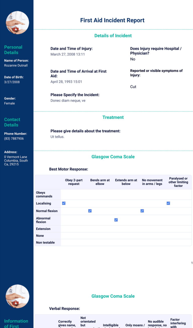First Aid Incident Report Template – PDF Templates Jotform Pertaining ...