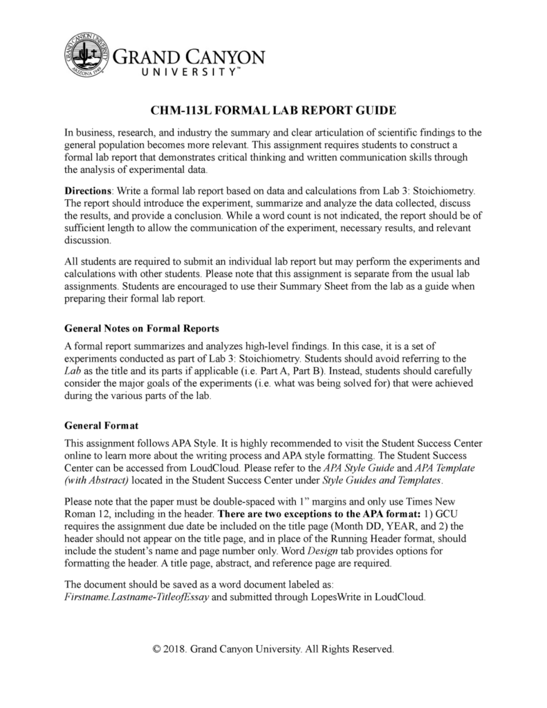 Formal Lab Report Guide – CHM 10L FORMAL LAB REPORT GUIDE In Inside ...