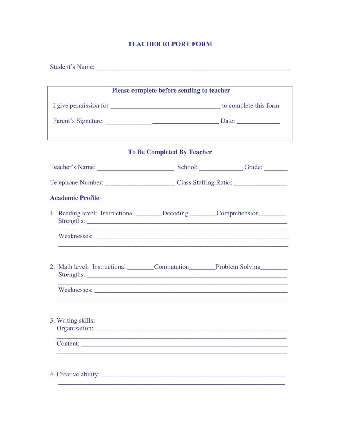FREE 10+ Teacher Report Forms In PDF Regarding Pupil Report Template ...