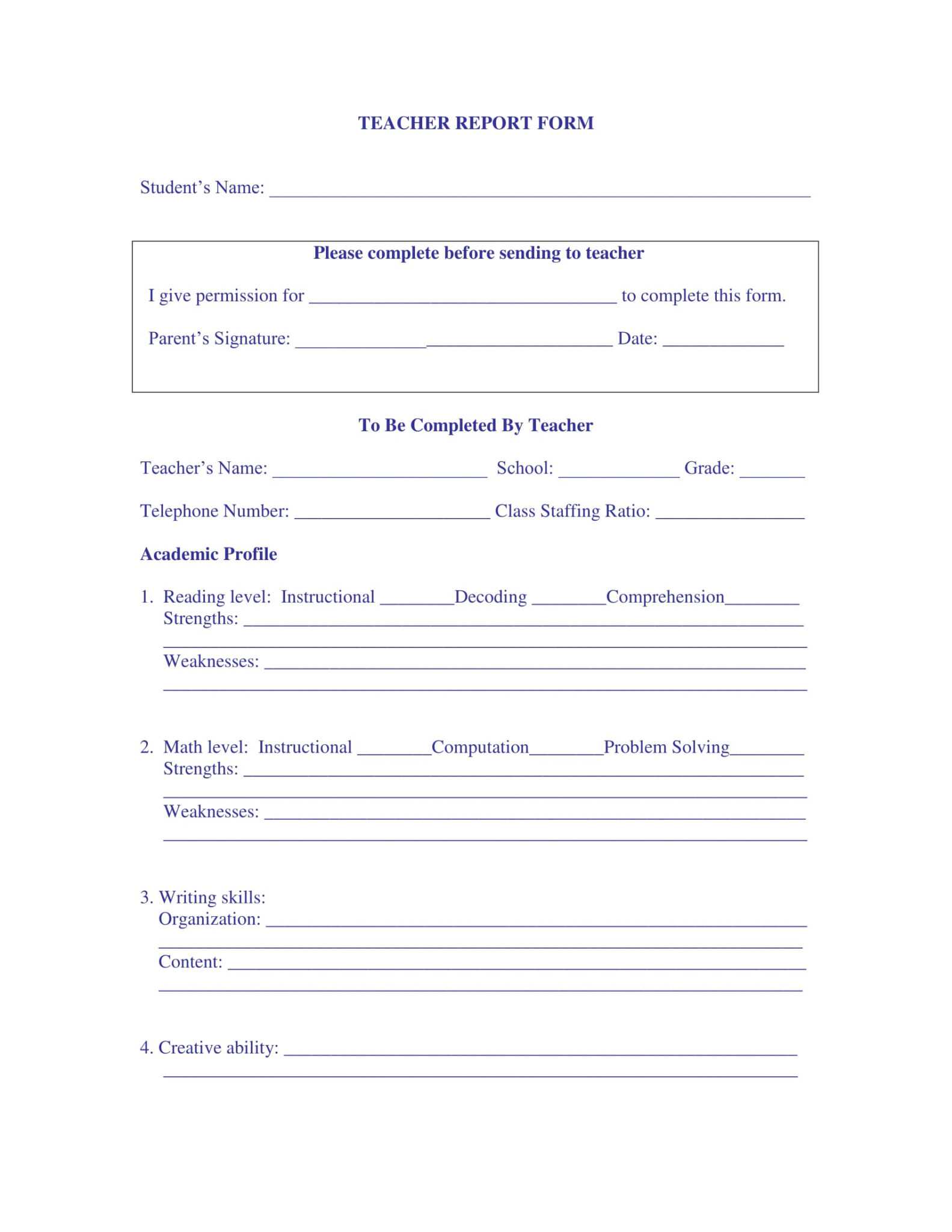 FREE 10+ Teacher Report Forms In PDF Regarding Pupil Report Template ...