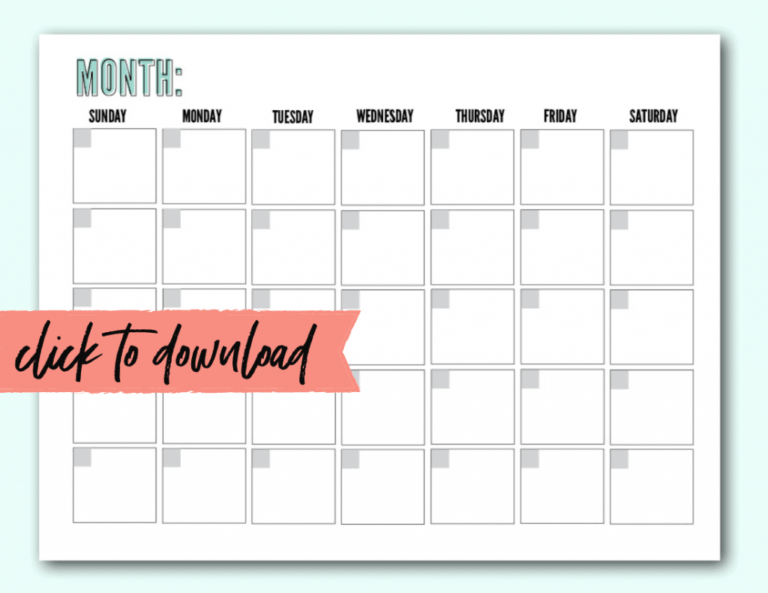 Free Blank Monthly Calendar Template PDF – The Incremental Mama ...