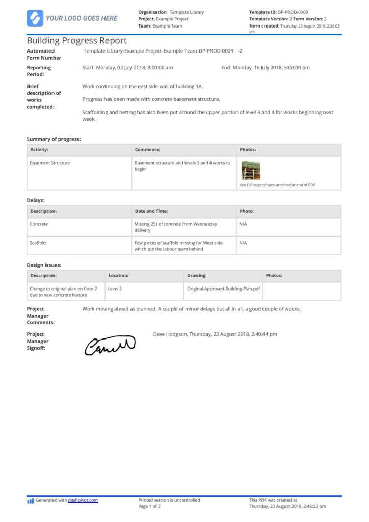 Free Building Construction Progress Report sample (customisable ...