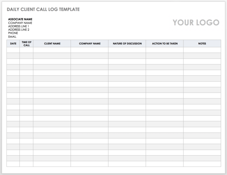 Free Client Call Log Templates Smartsheet In Daily Sales Call Report ...