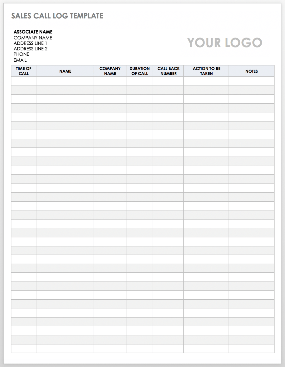 Free Client Call Log Templates Smartsheet Inside Sales Call Reports ...