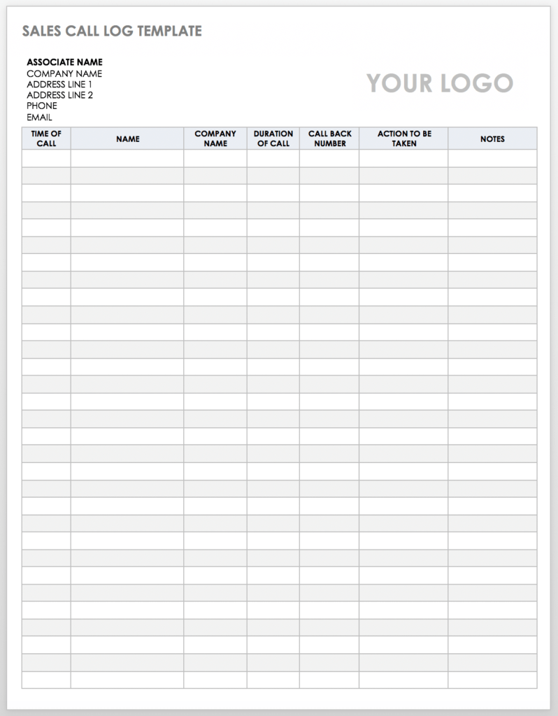 Free Client Call Log Templates Smartsheet With Regard To Sales Rep Call ...
