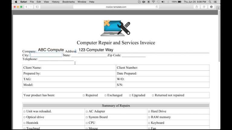 Free Computer Repair Service Invoice Template PDF WORD EXCEL In ...