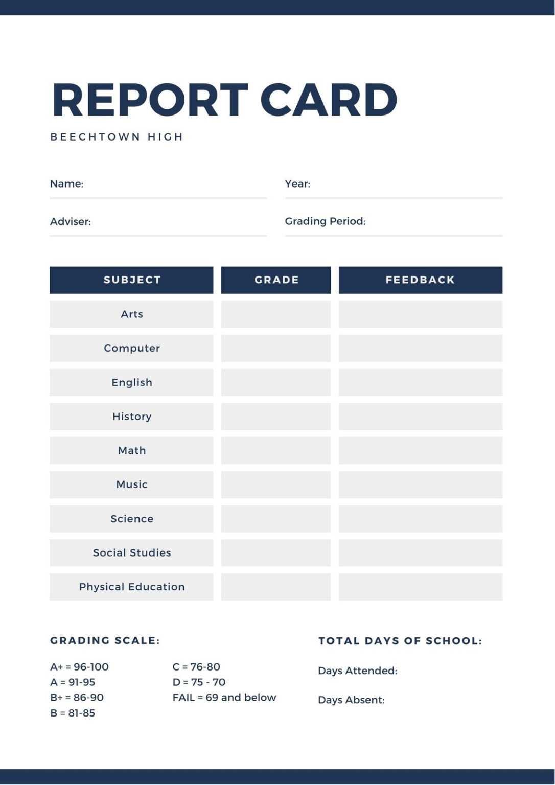 Free Custom Printable High School Report Card Templates Canva ...