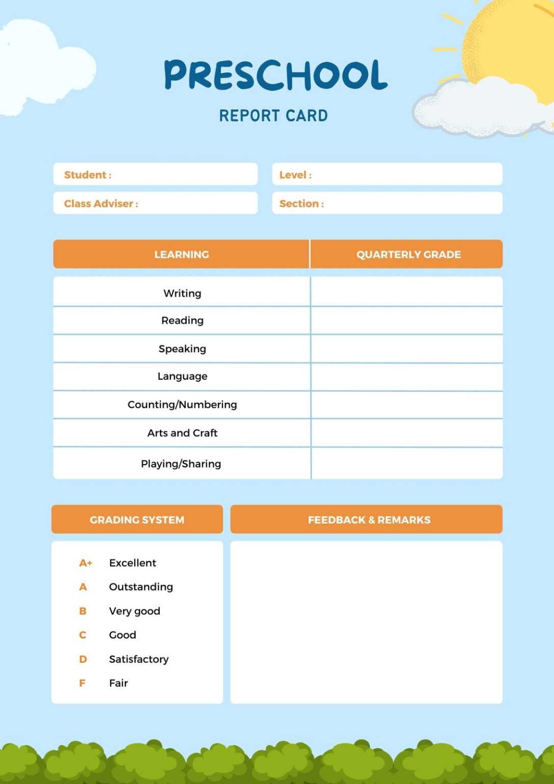 Free Custom Printable Preschool Report Card Templates Canva For ...