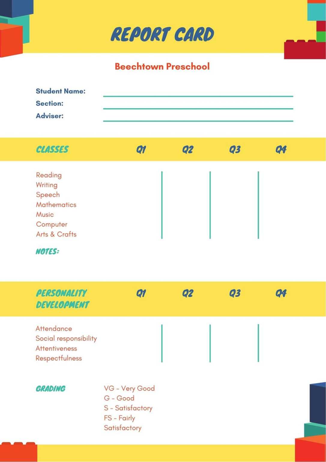Free Custom Printable Preschool Report Card Templates Canva For ...