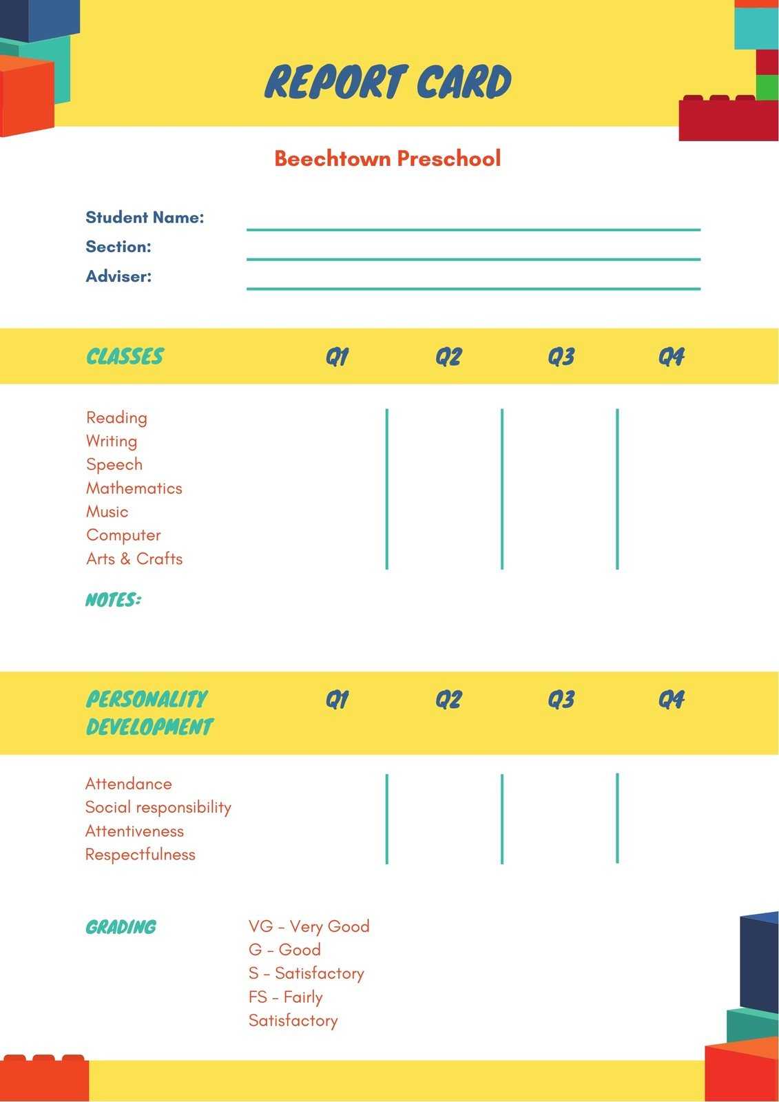 Kindergarten Report Card Template Rebeccachulew